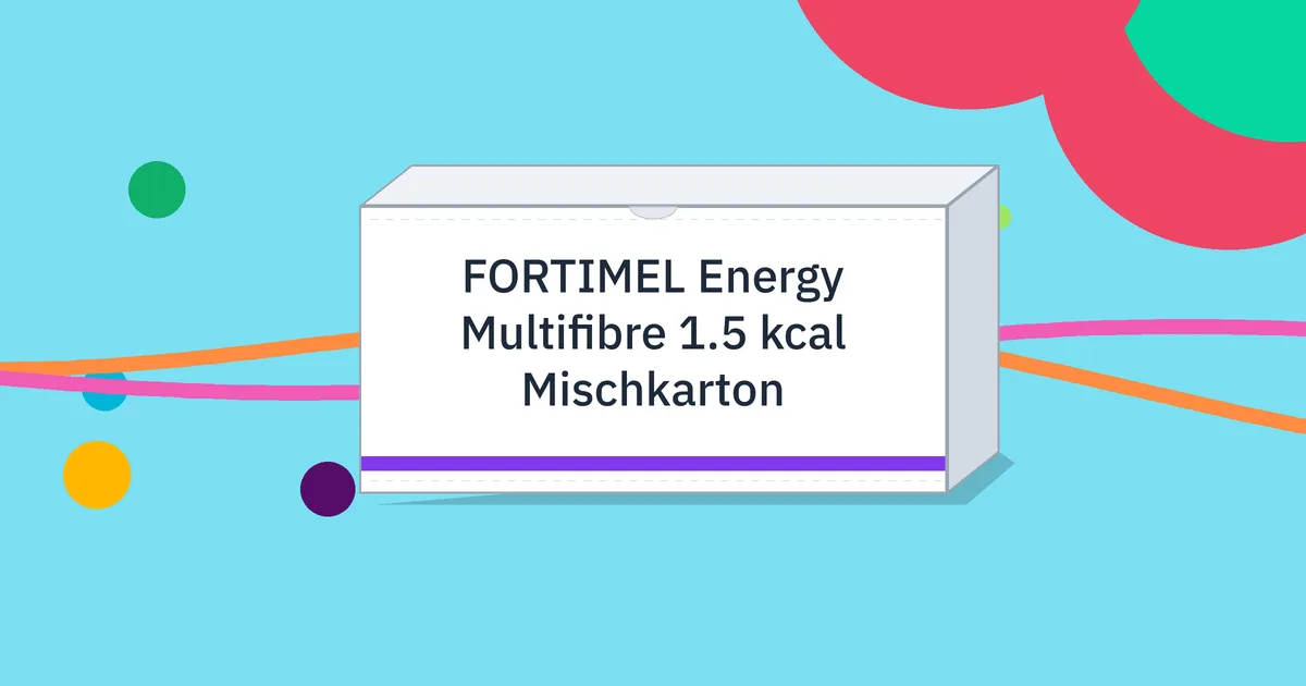 Symbolbild: Packung mit der Aufschrift FORTIMEL Energy Multifibre 1.5 kcal Mischkarton (PZN 20168581) – Verfügbarkeit und Bezug in Apotheken in Frankfurt am Main