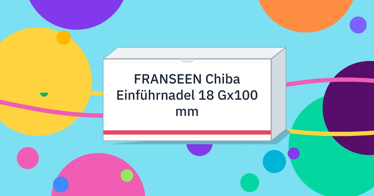 Symbolbild: Packung mit der Aufschrift FRANSEEN Chiba Einführnadel 18 Gx100 mm (PZN 16920292) – Verfügbarkeit und Bezug in Apotheken in Frankfurt am Main