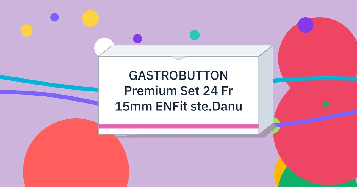Symbolbild: Packung mit der Aufschrift GASTROBUTTON Premium Set 24 Fr 15mm ENFit ste.Danu (PZN 16884107) – Verfügbarkeit und Bezug in Apotheken in Frankfurt am Main