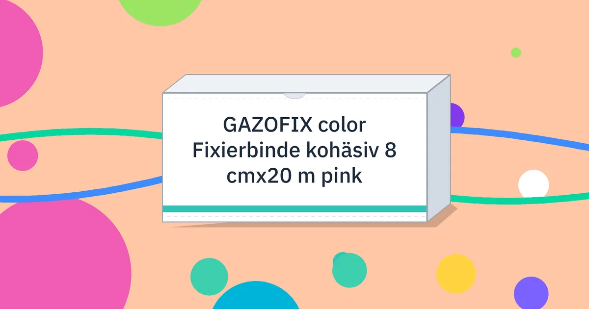 Symbolbild: Packung mit der Aufschrift GAZOFIX color Fixierbinde kohäsiv 8 cmx20 m pink (PZN 11587758) – Verfügbarkeit und Bezug in Apotheken in Frankfurt am Main