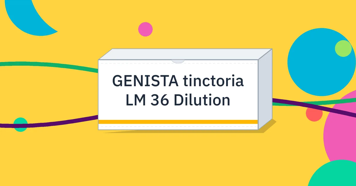 Symbolbild: Packung mit der Aufschrift GENISTA tinctoria LM 36 Dilution (PZN 13499691) – Verfügbarkeit und Bezug in Apotheken in Frankfurt am Main