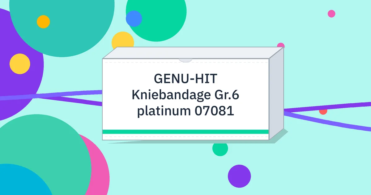 Symbolbild: Packung mit der Aufschrift GENU-HIT Kniebandage Gr.6 platinum 07081 (PZN 06114756) – Verfügbarkeit und Bezug in Apotheken in Frankfurt am Main
