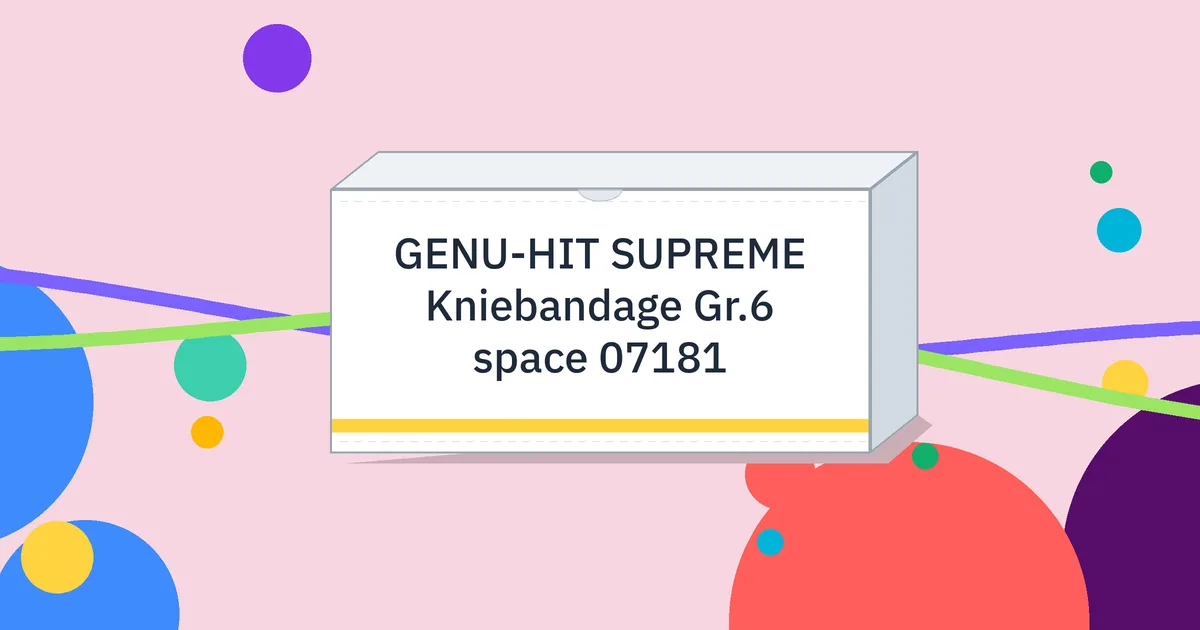 Symbolbild: Packung mit der Aufschrift GENU-HIT SUPREME Kniebandage Gr.6 space 07181 (PZN 20095764) – Verfügbarkeit und Bezug in Apotheken in Frankfurt am Main