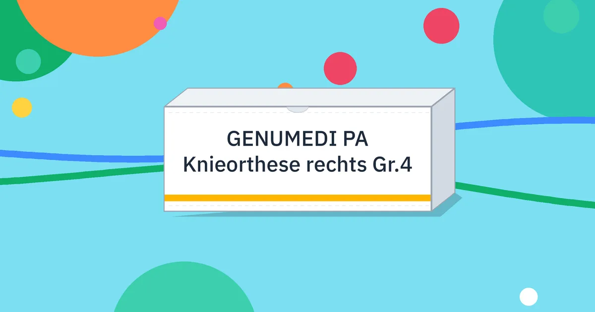 Symbolbild: Packung mit der Aufschrift GENUMEDI PA Knieorthese rechts Gr.4 (PZN 17855390) – Verfügbarkeit und Bezug in Apotheken in Frankfurt am Main