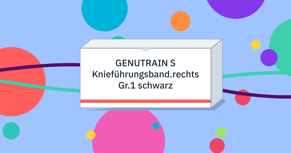 Symbolbild: Packung mit der Aufschrift GENUTRAIN S Knieführungsband.rechts Gr.1 schwarz (PZN 07551559) – Verfügbarkeit und Bezug in Apotheken in Frankfurt am Main
