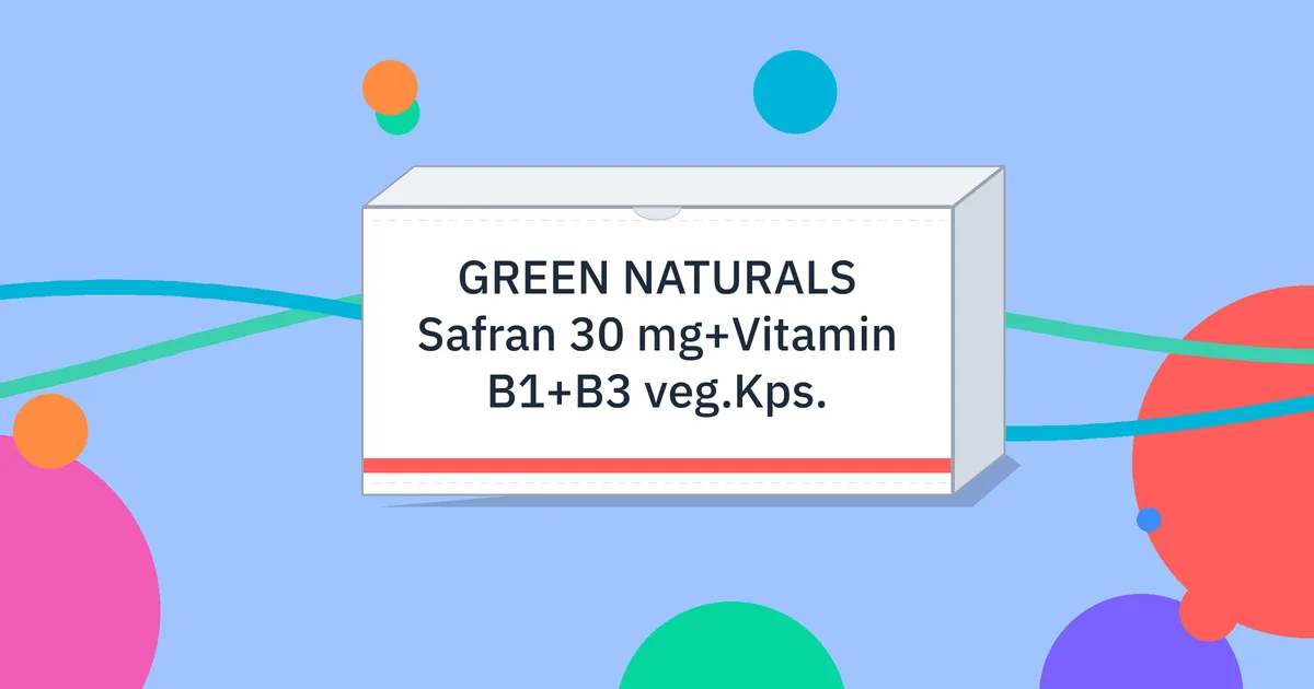 Symbolbild: Packung mit der Aufschrift GREEN NATURALS Safran 30 mg+Vitamin B1+B3 veg.Kps. (PZN 20790688) – Verfügbarkeit und Bezug in Apotheken in Frankfurt am Main