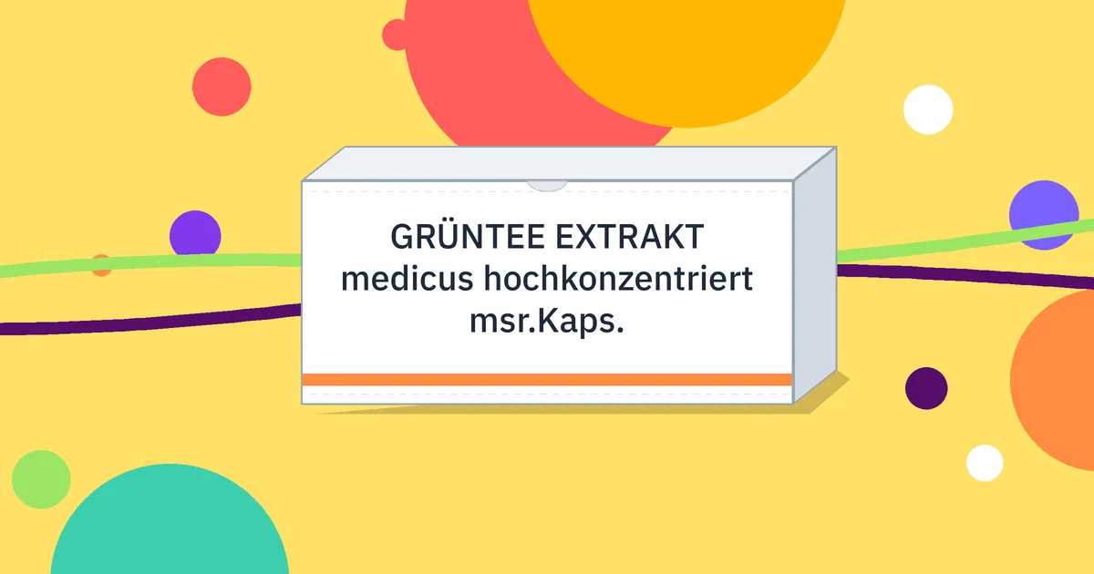 Symbolbild: Packung mit der Aufschrift GRÜNTEE EXTRAKT medicus hochkonzentriert msr.Kaps. (PZN 15435844) – Verfügbarkeit und Bezug in Apotheken in Frankfurt am Main