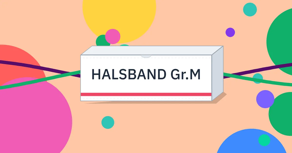 Symbolbild: Packung mit der Aufschrift HALSBAND Gr.M (PZN 10546763) – Verfügbarkeit und Bezug in Apotheken in Frankfurt am Main