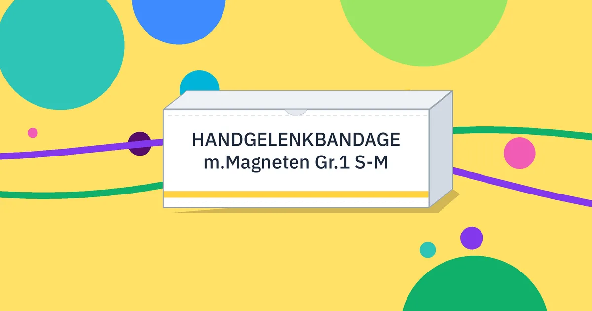 Symbolbild: Packung mit der Aufschrift HANDGELENKBANDAGE m.Magneten Gr.1 S-M (PZN 00671467) – Verfügbarkeit und Bezug in Apotheken in Frankfurt am Main