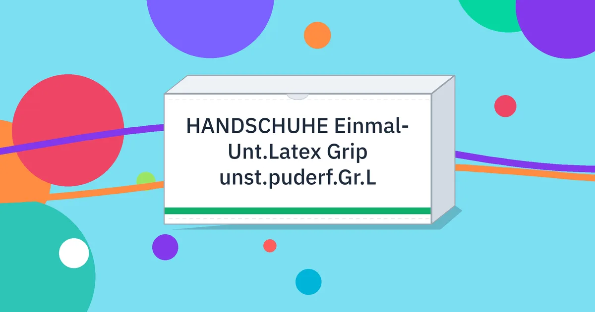 Symbolbild: Packung mit der Aufschrift HANDSCHUHE Einmal-Unt.Latex Grip unst.puderf.Gr.L (PZN 10050306) – Verfügbarkeit und Bezug in Apotheken in Frankfurt am Main