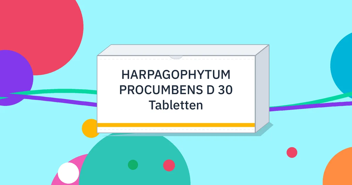 Symbolbild: Packung mit der Aufschrift HARPAGOPHYTUM PROCUMBENS D 30 Tabletten (PZN 07169280) – Verfügbarkeit und Bezug in Apotheken in Frankfurt am Main