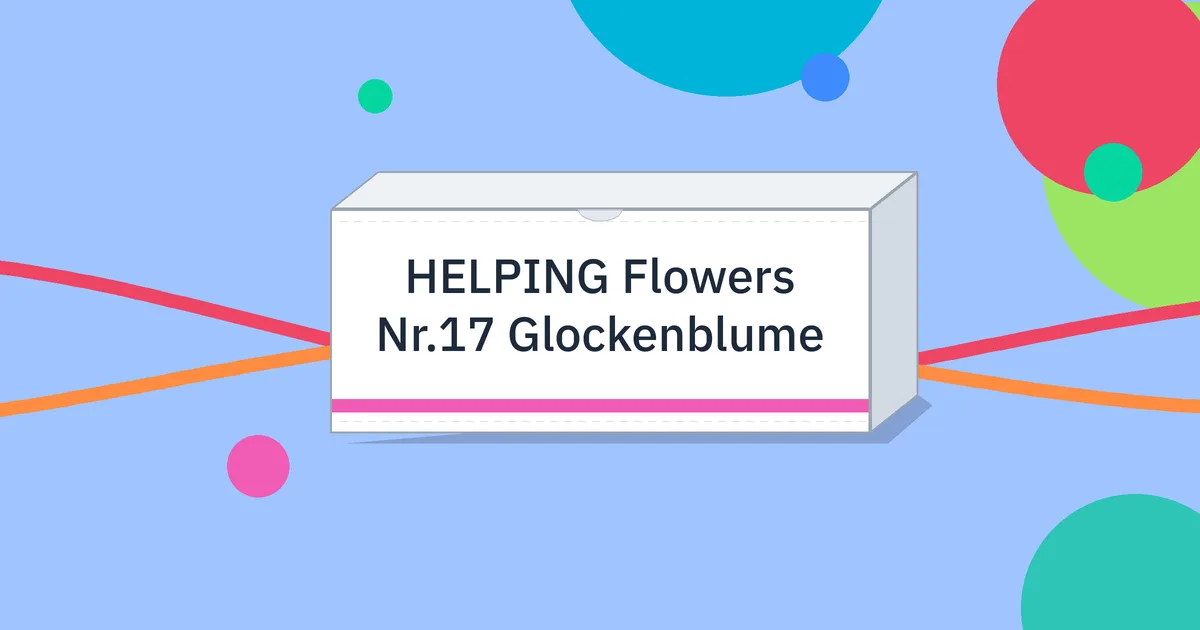 Symbolbild: Packung mit der Aufschrift HELPING Flowers Nr.17 Glockenblume (PZN 12499766) – Verfügbarkeit und Bezug in Apotheken in Frankfurt am Main