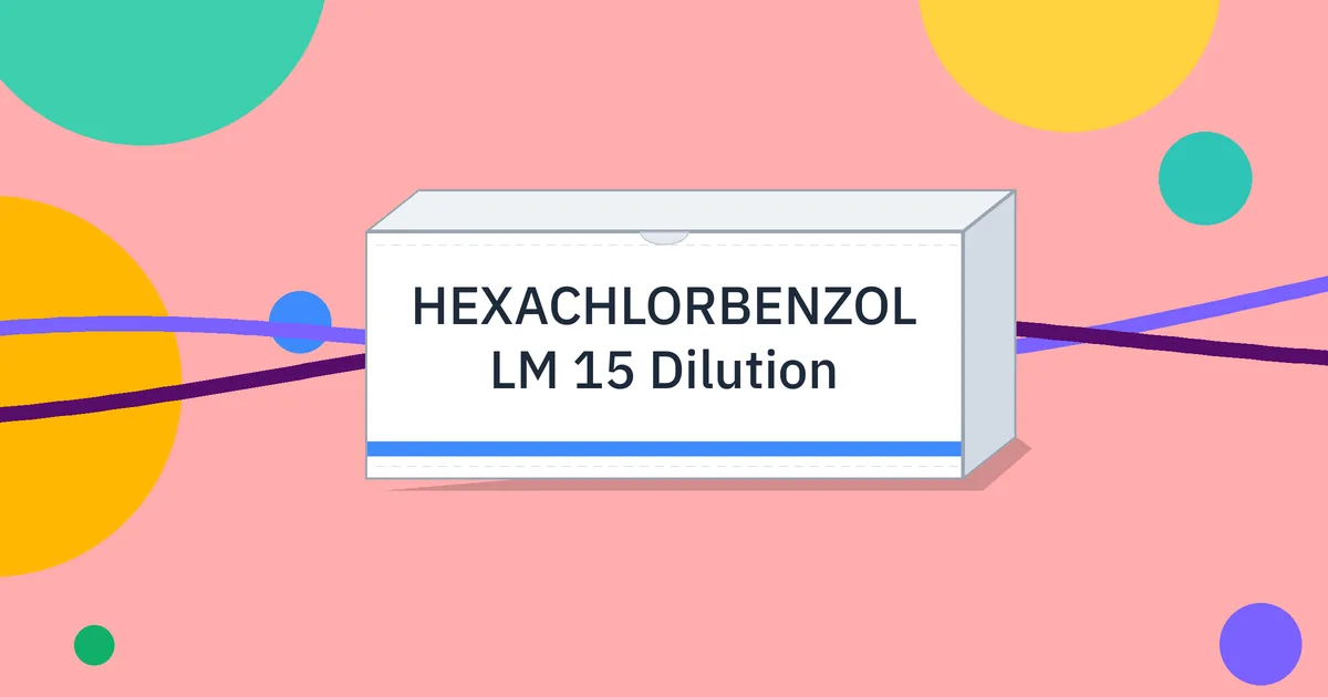Symbolbild: Packung mit der Aufschrift HEXACHLORBENZOL LM 15 Dilution (PZN 12888835) – Verfügbarkeit und Bezug in Apotheken in Frankfurt am Main