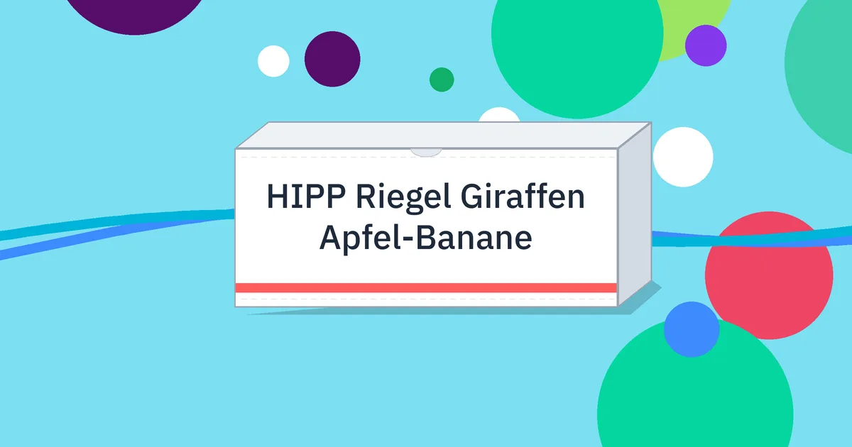 Symbolbild: Packung mit der Aufschrift HIPP Riegel Giraffen Apfel-Banane (PZN 19657889) – Verfügbarkeit und Bezug in Apotheken in Frankfurt am Main
