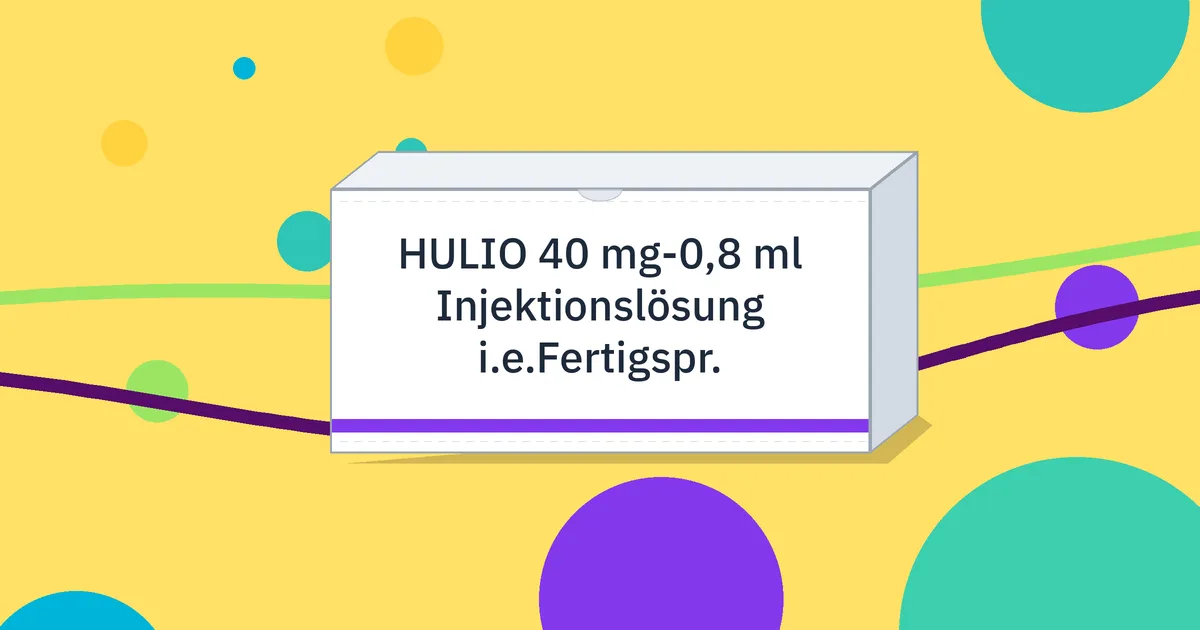 Symbolbild: Packung mit der Aufschrift HULIO 40 mg-0,8 ml Injektionslösung i.e.Fertigspr. (PZN 16022819) – Verfügbarkeit und Bezug in Apotheken in Frankfurt am Main