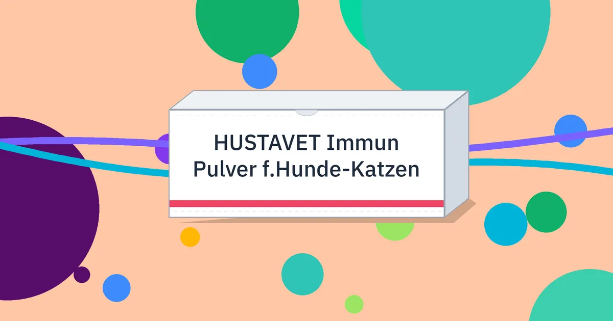 Symbolbild: Packung mit der Aufschrift HUSTAVET Immun Pulver f.Hunde-Katzen (PZN 11141608) – Verfügbarkeit und Bezug in Apotheken in Frankfurt am Main