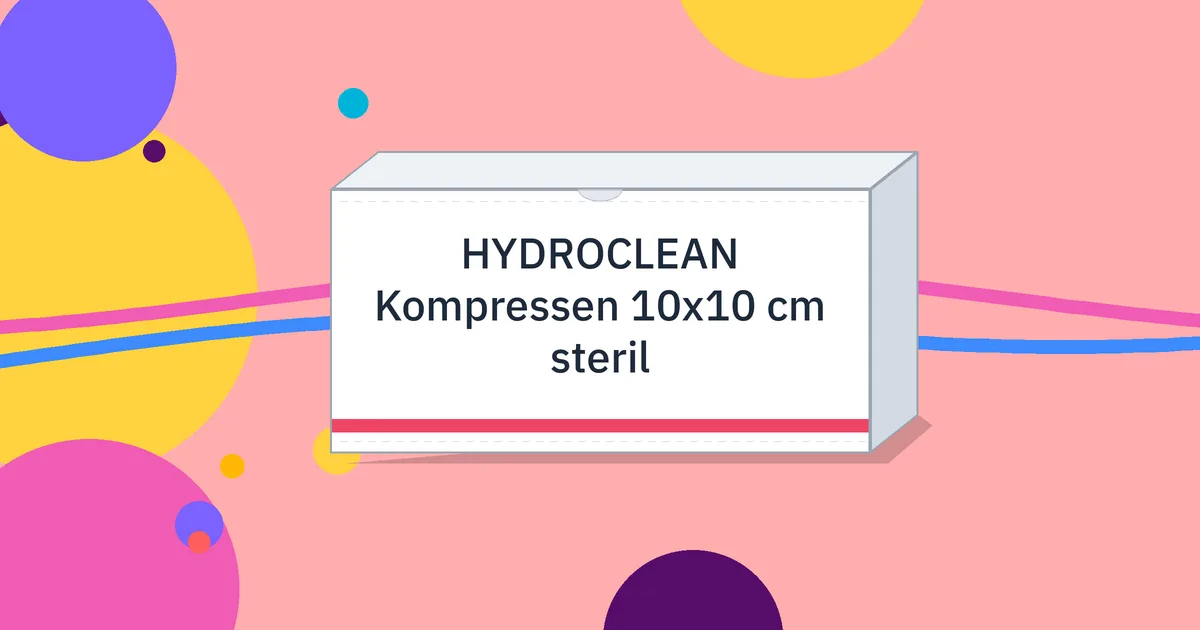 Symbolbild: Packung mit der Aufschrift HYDROCLEAN Kompressen 10x10 cm steril (PZN 19900717) – Verfügbarkeit und Bezug in Apotheken in Frankfurt am Main