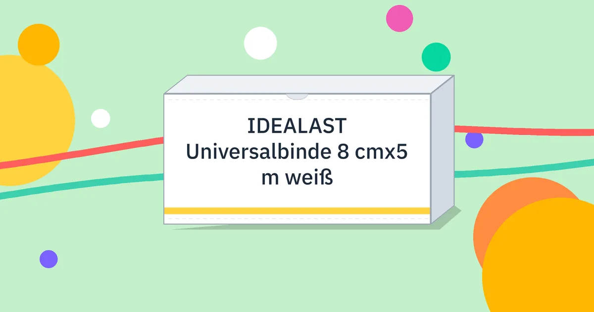 Symbolbild: Packung mit der Aufschrift IDEALAST Universalbinde 8 cmx5 m weiß (PZN 18117197) – Verfügbarkeit und Bezug in Apotheken in Frankfurt am Main