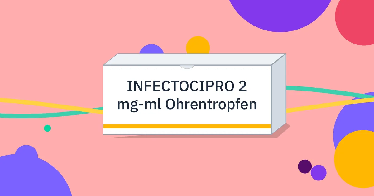 Symbolbild: Packung mit der Aufschrift INFECTOCIPRO 2 mg-ml Ohrentropfen (PZN 09701520) – Verfügbarkeit und Bezug in Apotheken in Frankfurt am Main