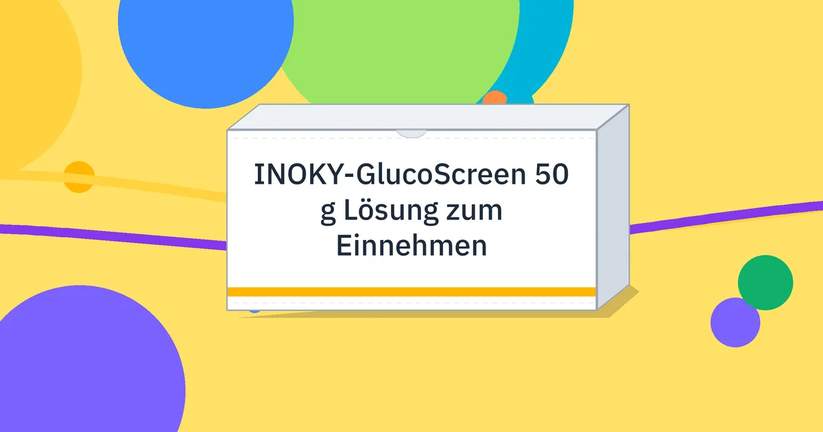 Symbolbild: Packung mit der Aufschrift INOKY-GlucoScreen 50 g Lösung zum Einnehmen (PZN 19683361) – Verfügbarkeit und Bezug in Apotheken in Frankfurt am Main