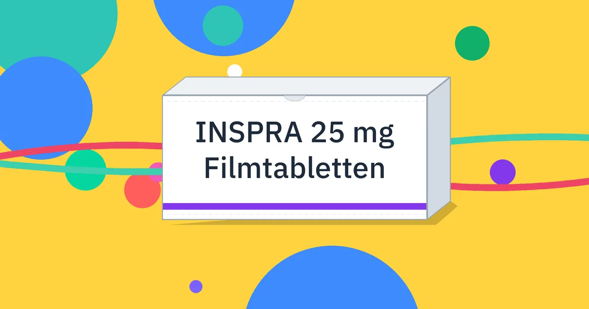 Symbolbild: Packung mit der Aufschrift INSPRA 25 mg Filmtabletten (PZN 04511105) – Verfügbarkeit und Bezug in Apotheken in Frankfurt am Main