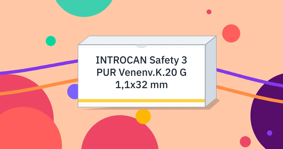 Symbolbild: Packung mit der Aufschrift INTROCAN Safety 3 PUR Venenv.K.20 G 1,1x32 mm (PZN 19527046) – Verfügbarkeit und Bezug in Apotheken in Frankfurt am Main