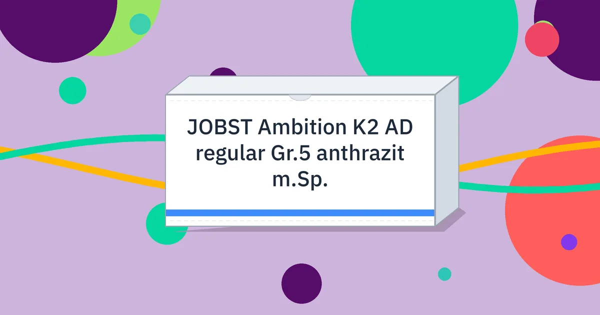 Symbolbild: Packung mit der Aufschrift JOBST Ambition K2 AD regular Gr.5 anthrazit m.Sp. (PZN 11020879) – Verfügbarkeit und Bezug in Apotheken in Frankfurt am Main