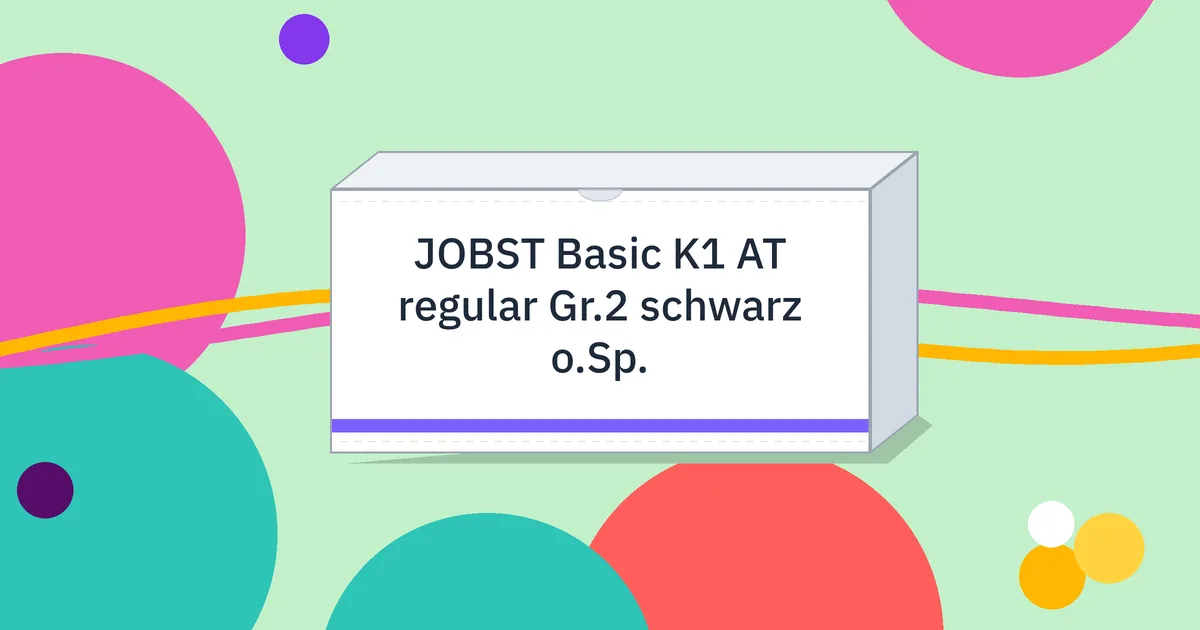Symbolbild: Packung mit der Aufschrift JOBST Basic K1 AT regular Gr.2 schwarz o.Sp. (PZN 15310396) – Verfügbarkeit und Bezug in Apotheken in Frankfurt am Main