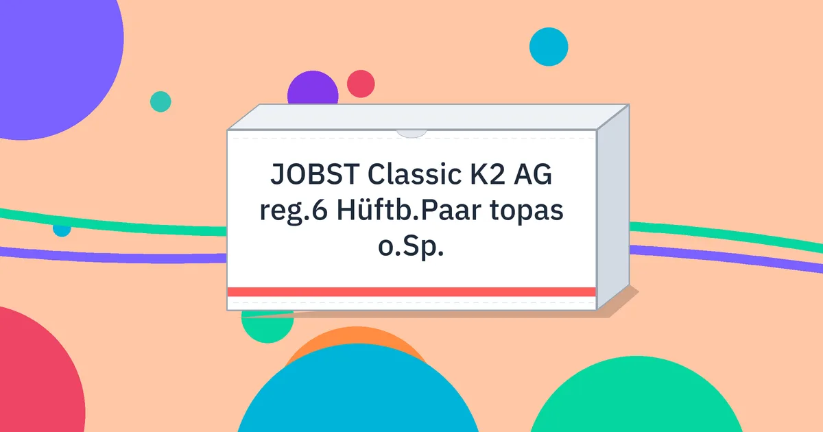 Symbolbild: Packung mit der Aufschrift JOBST Classic K2 AG reg.6 Hüftb.Paar topas o.Sp. (PZN 13066940) – Verfügbarkeit und Bezug in Apotheken in Frankfurt am Main