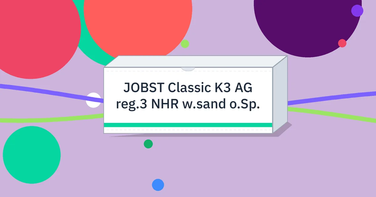 Symbolbild: Packung mit der Aufschrift JOBST Classic K3 AG reg.3 NHR w.sand o.Sp. (PZN 13073905) – Verfügbarkeit und Bezug in Apotheken in Frankfurt am Main