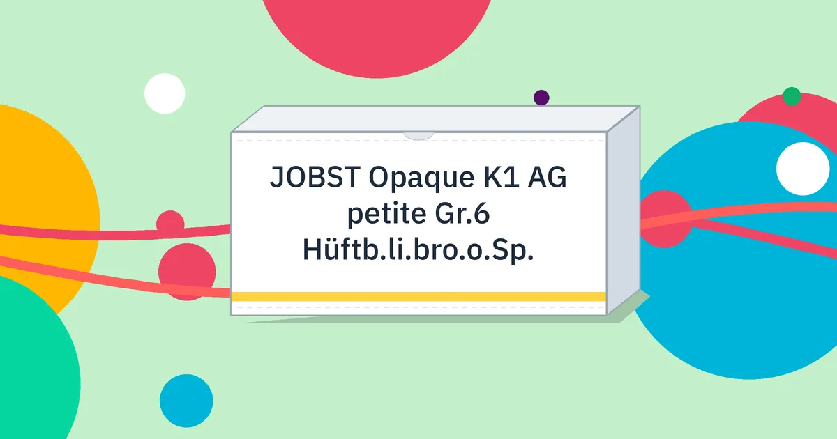 Symbolbild: Packung mit der Aufschrift JOBST Opaque K1 AG petite Gr.6 Hüftb.li.bro.o.Sp. (PZN 13097840) – Verfügbarkeit und Bezug in Apotheken in Frankfurt am Main