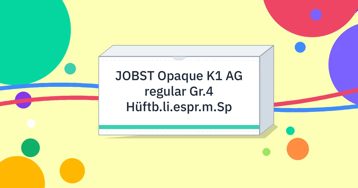 Symbolbild: Packung mit der Aufschrift JOBST Opaque K1 AG regular Gr.4 Hüftb.li.espr.m.Sp (PZN 16272887) – Verfügbarkeit und Bezug in Apotheken in Frankfurt am Main