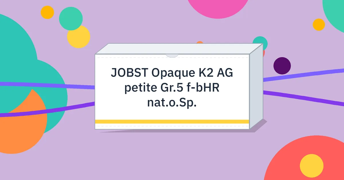 Symbolbild: Packung mit der Aufschrift JOBST Opaque K2 AG petite Gr.5 f-bHR nat.o.Sp. (PZN 11254844) – Verfügbarkeit und Bezug in Apotheken in Frankfurt am Main