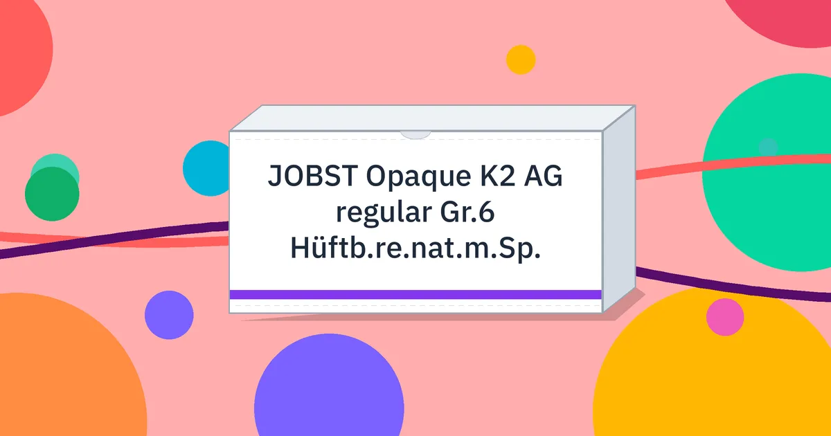 Symbolbild: Packung mit der Aufschrift JOBST Opaque K2 AG regular Gr.6 Hüftb.re.nat.m.Sp. (PZN 13117330) – Verfügbarkeit und Bezug in Apotheken in Frankfurt am Main