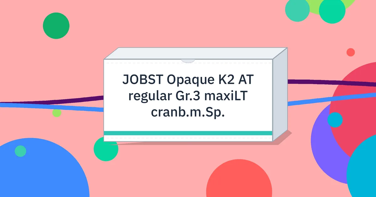 Symbolbild: Packung mit der Aufschrift JOBST Opaque K2 AT regular Gr.3 maxiLT cranb.m.Sp. (PZN 13121509) – Verfügbarkeit und Bezug in Apotheken in Frankfurt am Main