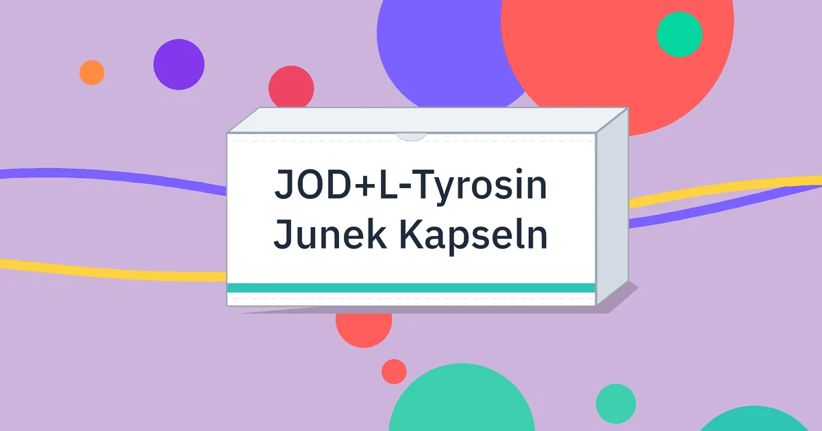 Symbolbild: Packung mit der Aufschrift JOD+L-Tyrosin Junek Kapseln (PZN 01103713) – Verfügbarkeit und Bezug in Apotheken in Frankfurt am Main