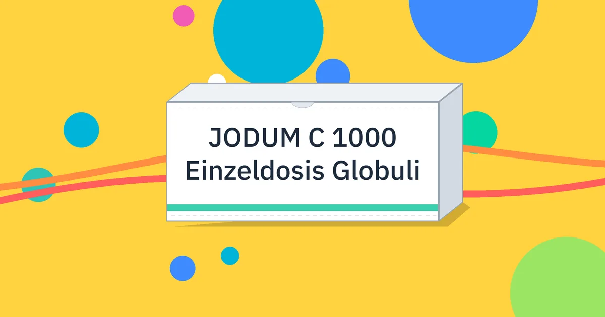 Symbolbild: Packung mit der Aufschrift JODUM C 1000 Einzeldosis Globuli (PZN 03033939) – Verfügbarkeit und Bezug in Apotheken in Frankfurt am Main
