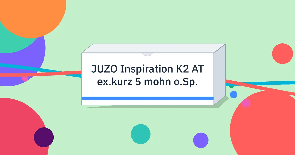 Symbolbild: Packung mit der Aufschrift JUZO Inspiration K2 AT ex.kurz 5 mohn o.Sp. (PZN 14932351) – Verfügbarkeit und Bezug in Apotheken in Frankfurt am Main