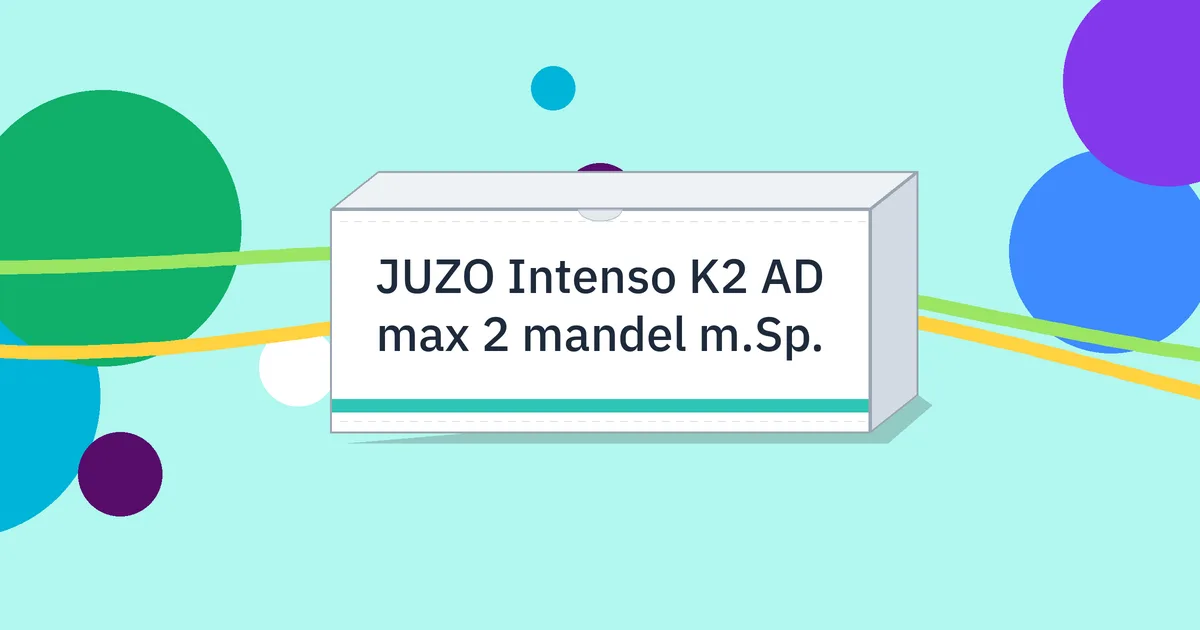 Symbolbild: Packung mit der Aufschrift JUZO Intenso K2 AD max 2 mandel m.Sp. (PZN 18609345) – Verfügbarkeit und Bezug in Apotheken in Frankfurt am Main