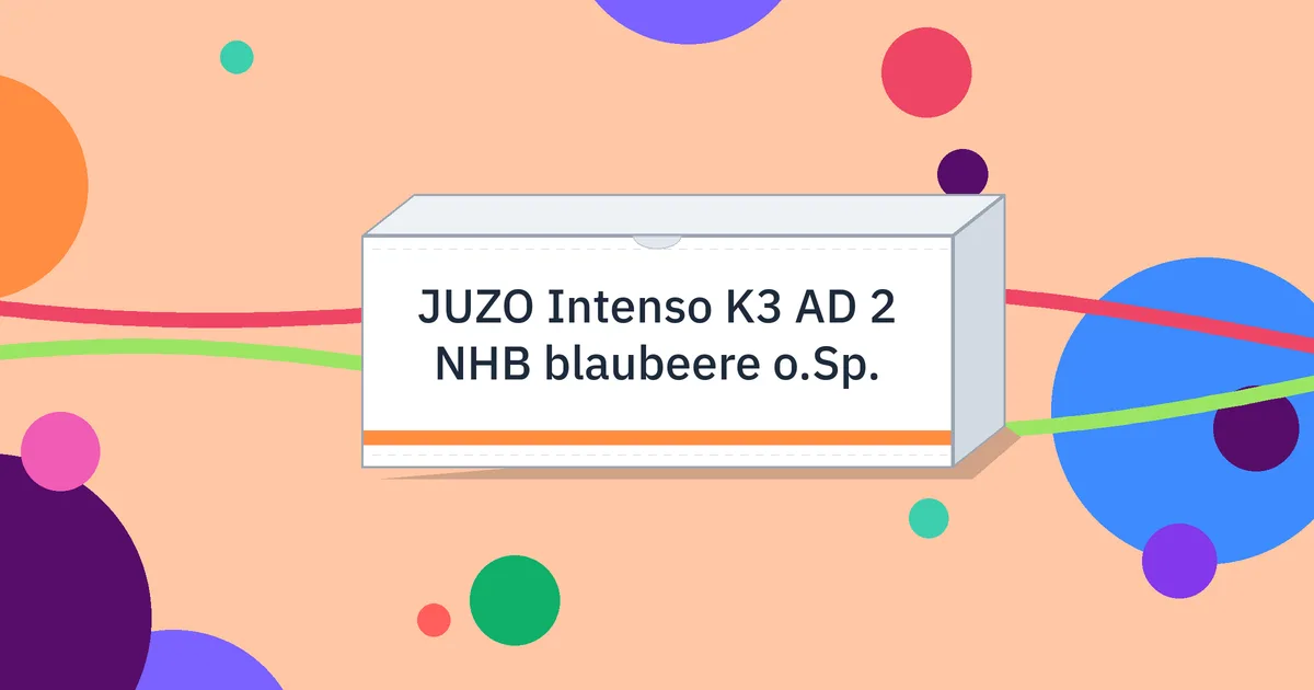 Symbolbild: Packung mit der Aufschrift JUZO Intenso K3 AD 2 NHB blaubeere o.Sp. (PZN 18641490) – Verfügbarkeit und Bezug in Apotheken in Frankfurt am Main