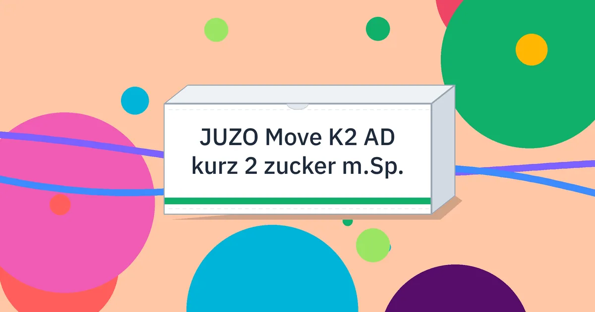 Symbolbild: Packung mit der Aufschrift JUZO Move K2 AD kurz 2 zucker m.Sp. (PZN 18508377) – Verfügbarkeit und Bezug in Apotheken in Frankfurt am Main