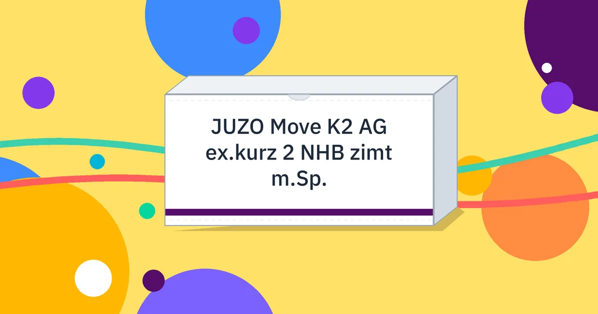 Symbolbild: Packung mit der Aufschrift JUZO Move K2 AG ex.kurz 2 NHB zimt m.Sp. (PZN 18531620) – Verfügbarkeit und Bezug in Apotheken in Frankfurt am Main