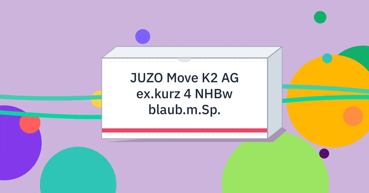 Symbolbild: Packung mit der Aufschrift JUZO Move K2 AG ex.kurz 4 NHBw blaub.m.Sp. (PZN 18562572) – Verfügbarkeit und Bezug in Apotheken in Frankfurt am Main
