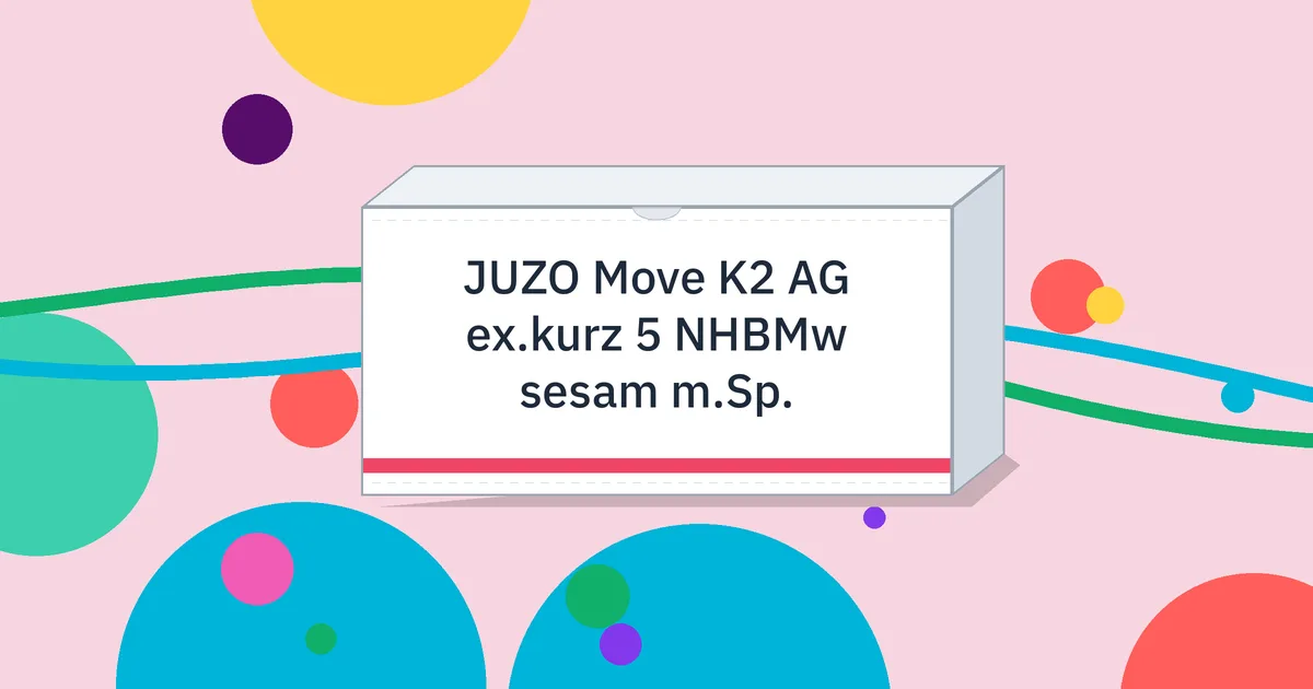 Symbolbild: Packung mit der Aufschrift JUZO Move K2 AG ex.kurz 5 NHBMw sesam m.Sp. (PZN 18531525) – Verfügbarkeit und Bezug in Apotheken in Frankfurt am Main