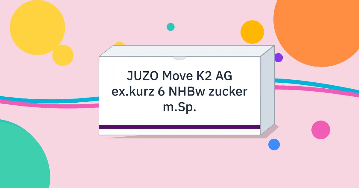 Symbolbild: Packung mit der Aufschrift JUZO Move K2 AG ex.kurz 6 NHBw zucker m.Sp. (PZN 18530968) – Verfügbarkeit und Bezug in Apotheken in Frankfurt am Main