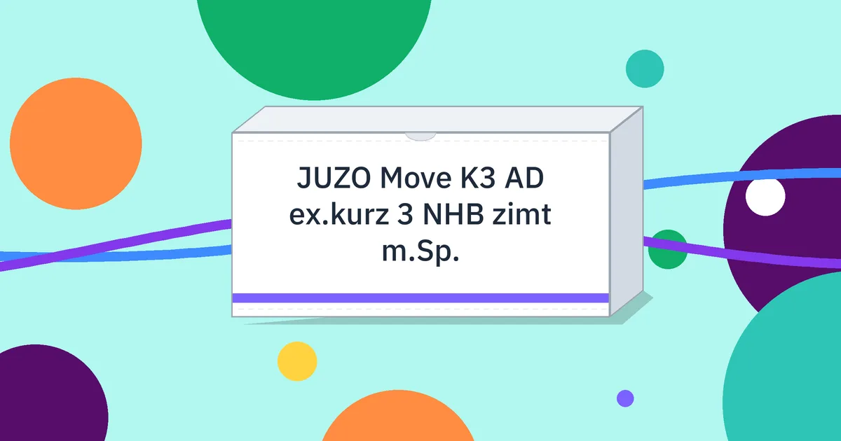 Symbolbild: Packung mit der Aufschrift JUZO Move K3 AD ex.kurz 3 NHB zimt m.Sp. (PZN 18569462) – Verfügbarkeit und Bezug in Apotheken in Frankfurt am Main