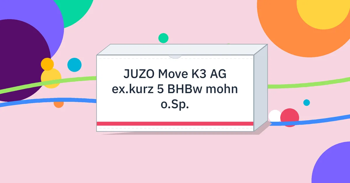 Symbolbild: Packung mit der Aufschrift JUZO Move K3 AG ex.kurz 5 BHBw mohn o.Sp. (PZN 18597671) – Verfügbarkeit und Bezug in Apotheken in Frankfurt am Main