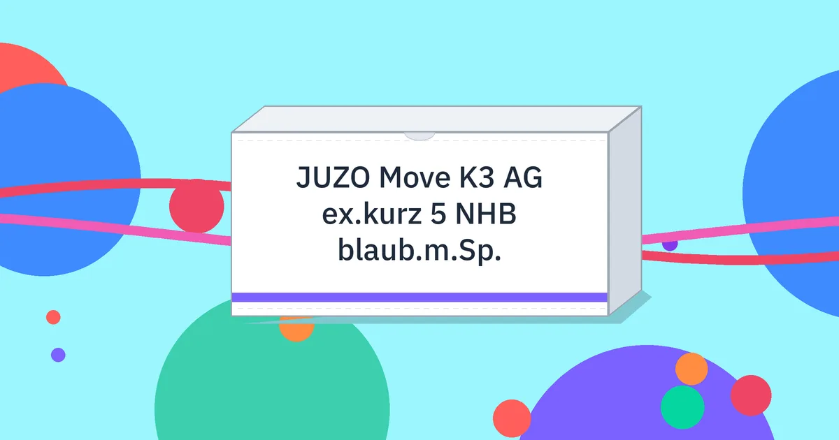 Symbolbild: Packung mit der Aufschrift JUZO Move K3 AG ex.kurz 5 NHB blaub.m.Sp. (PZN 18594968) – Verfügbarkeit und Bezug in Apotheken in Frankfurt am Main