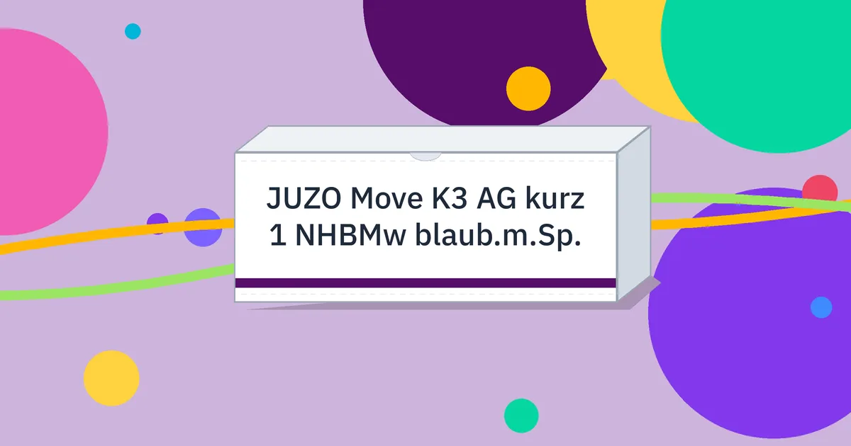 Symbolbild: Packung mit der Aufschrift JUZO Move K3 AG kurz 1 NHBMw blaub.m.Sp. (PZN 18590700) – Verfügbarkeit und Bezug in Apotheken in Frankfurt am Main
