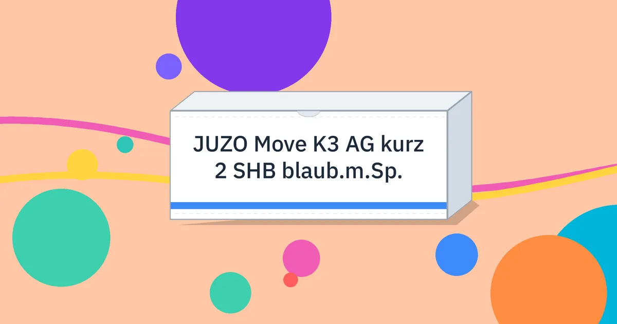 Symbolbild: Packung mit der Aufschrift JUZO Move K3 AG kurz 2 SHB blaub.m.Sp. (PZN 18591160) – Verfügbarkeit und Bezug in Apotheken in Frankfurt am Main